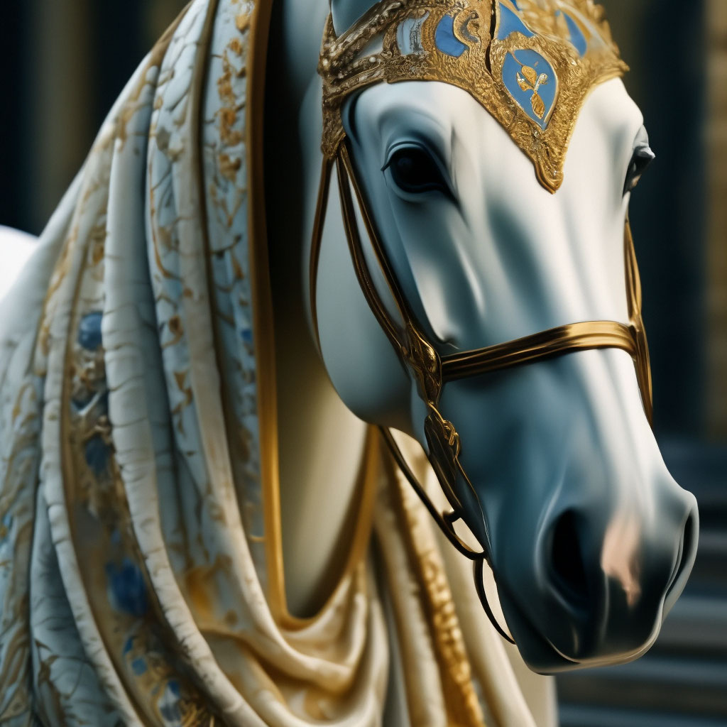"A horse with a veil on a brocade mantle, very beautiful, like from a ...