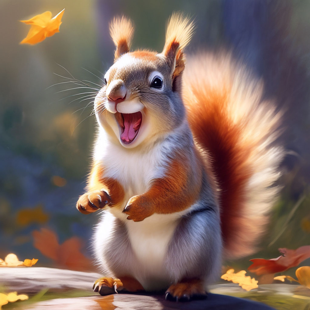 "A realistic fluffy squirrel is smiling and wagging his tail" — image ...