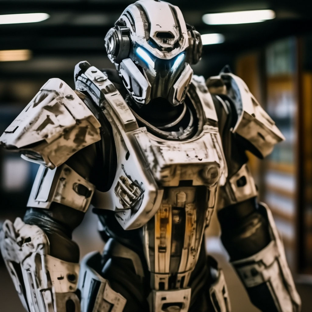 "Power armor made of garbage" — image created in Shedevrum