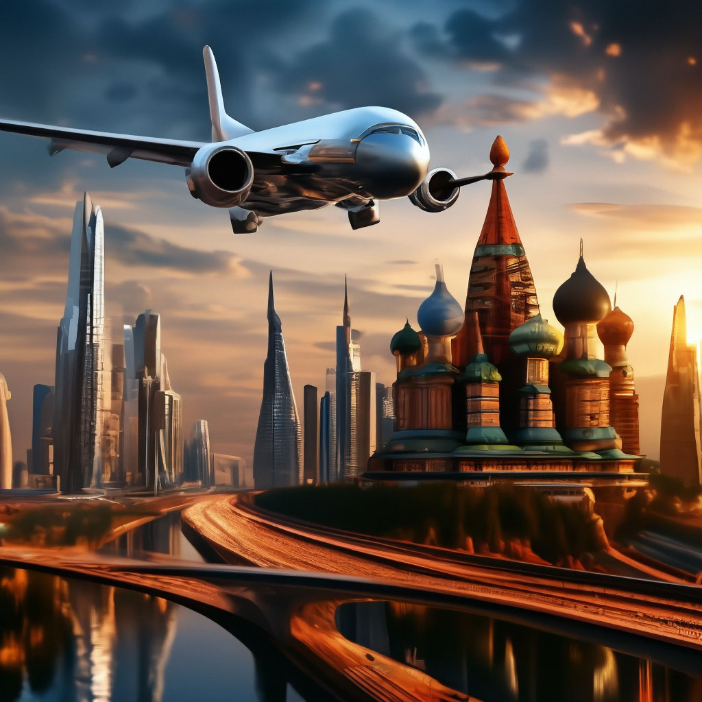 "The plane flies over the city of the future at high speed, Moscow ...