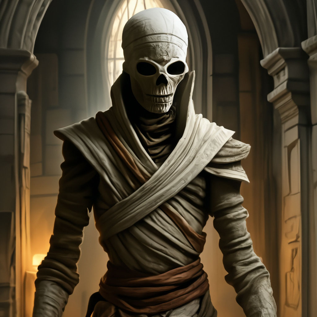 "Skinny mummy-male, face-bandaged, crypt interior, dnd art, Dungeons ...