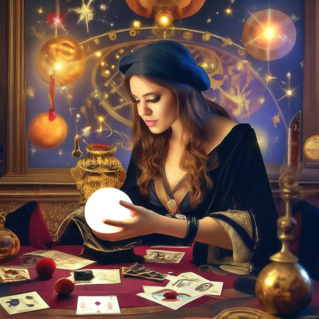 "Astrologer, cards, magic ball, realistic photo" — image created in ...