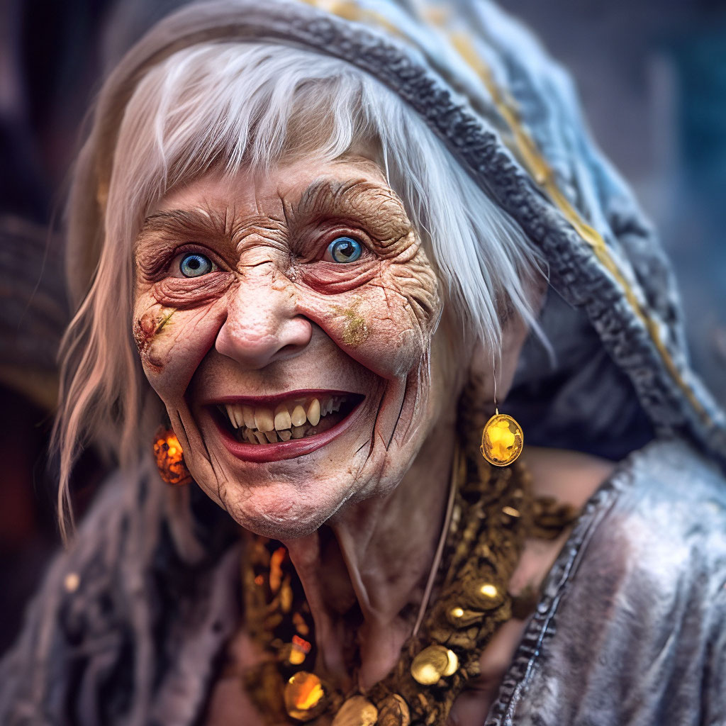 "Realistic sketch, old granny, Stephen King style, CGI, horror ...