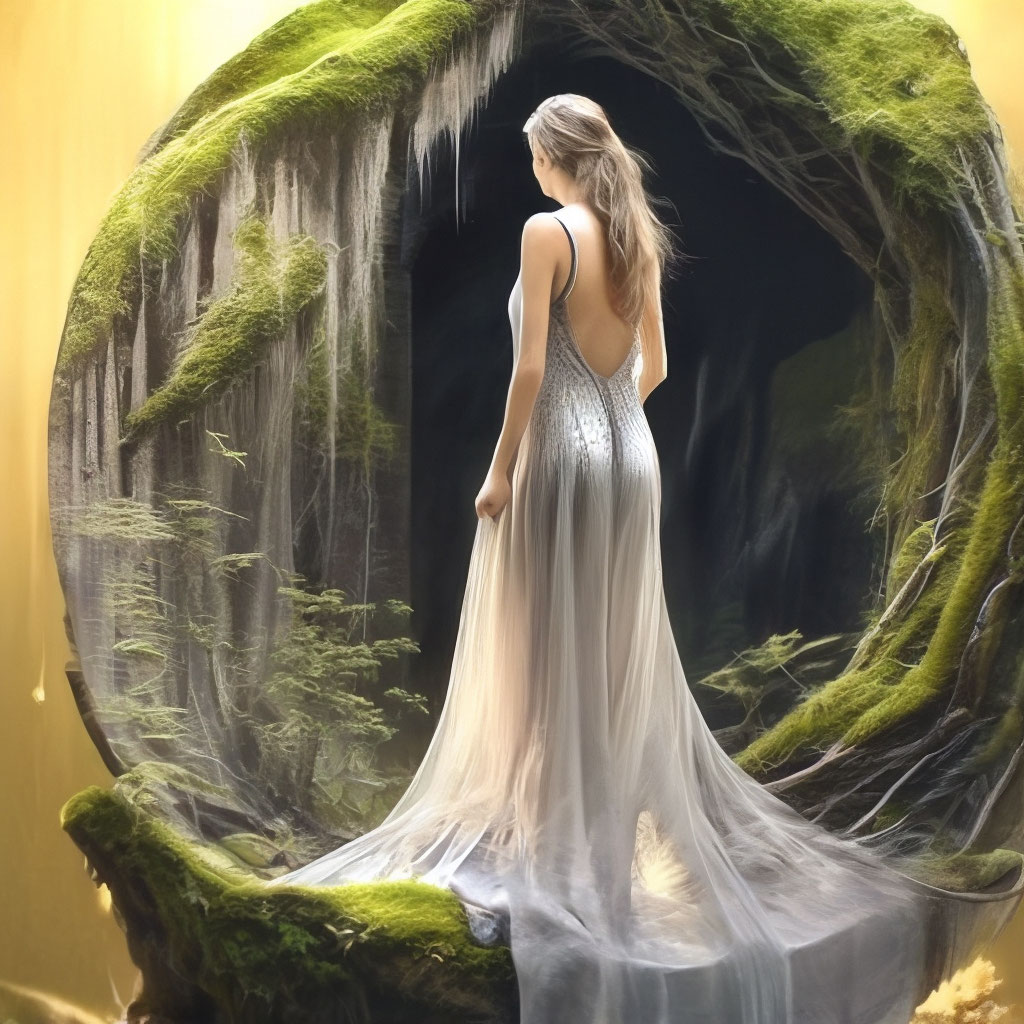"A girl in a long transparent dress, a trip to the forest, hidden ...