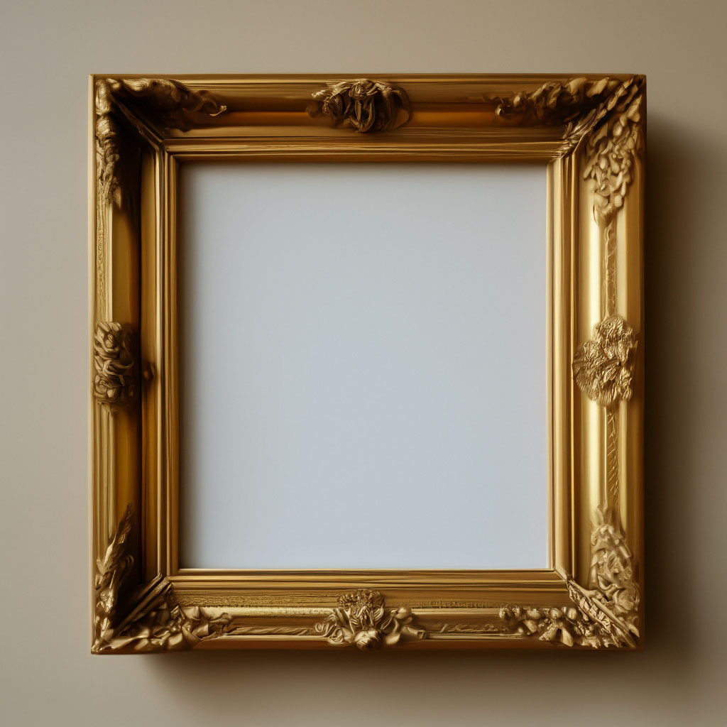 "A white square in a simple gilded frame on the wall." — image created ...
