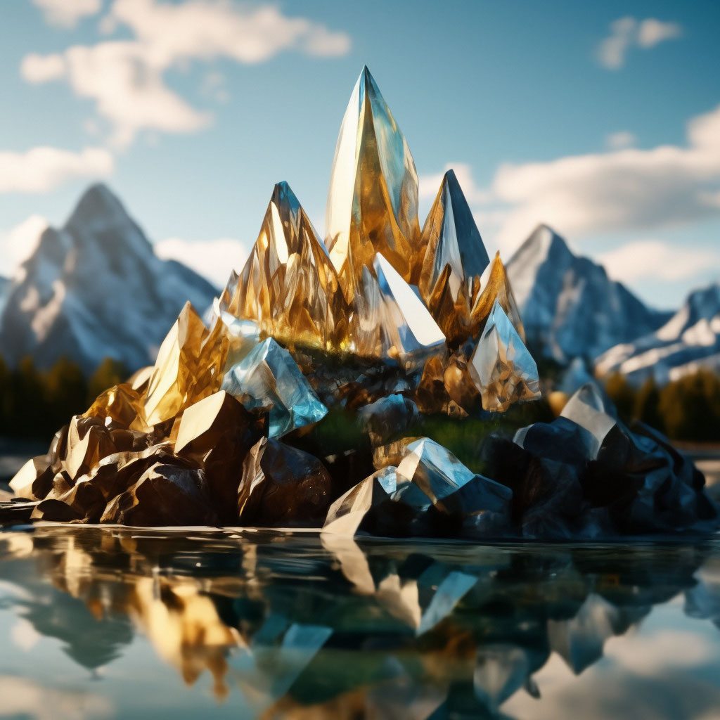 "Crystal island, an island of diamonds in the sunlight, welcoming light ...