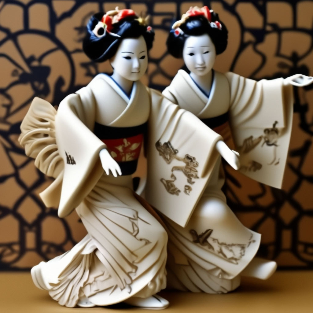 "Japanese miniature,ivory,geisha dance" — image created in Shedevrum