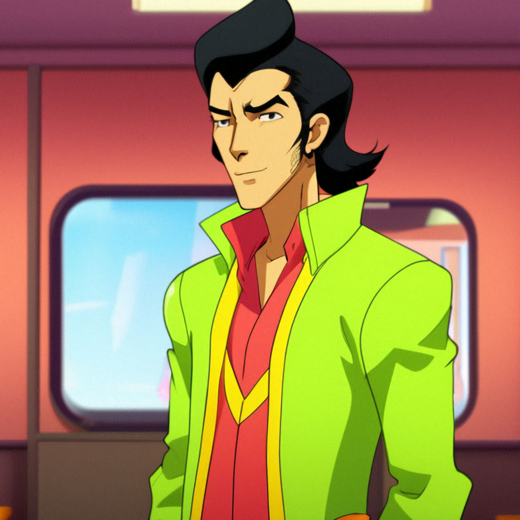 "Space Dandy a la Elvis Presley, high detail, anime style, neon ...