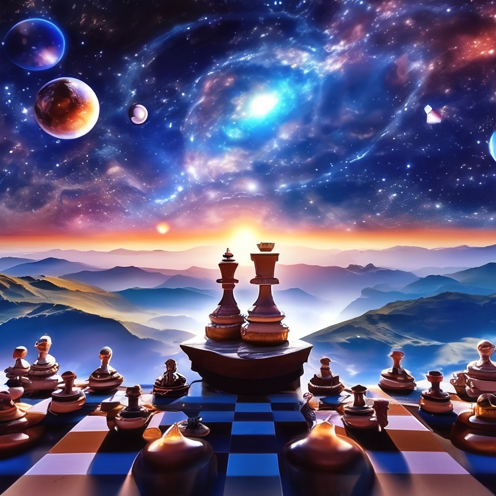 "Cosmic chess landscape in the universe" — image created in Shedevrum