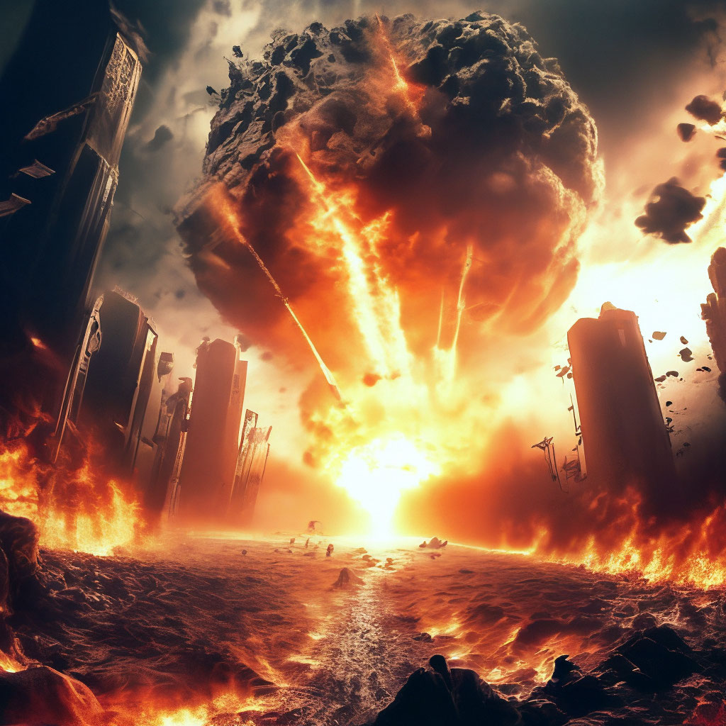 "Doomsday apocalypse death destruction explosions fire" — image created ...