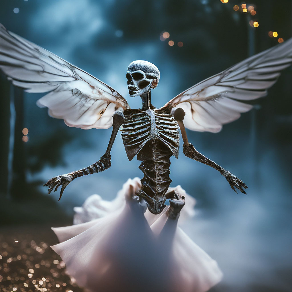 "Skeleton with fairy wings dancing, professional photo, beautiful,the ...