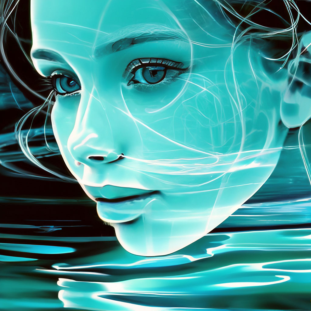 "Drawing on turquoise plasma of the lake water fluorography with a ...