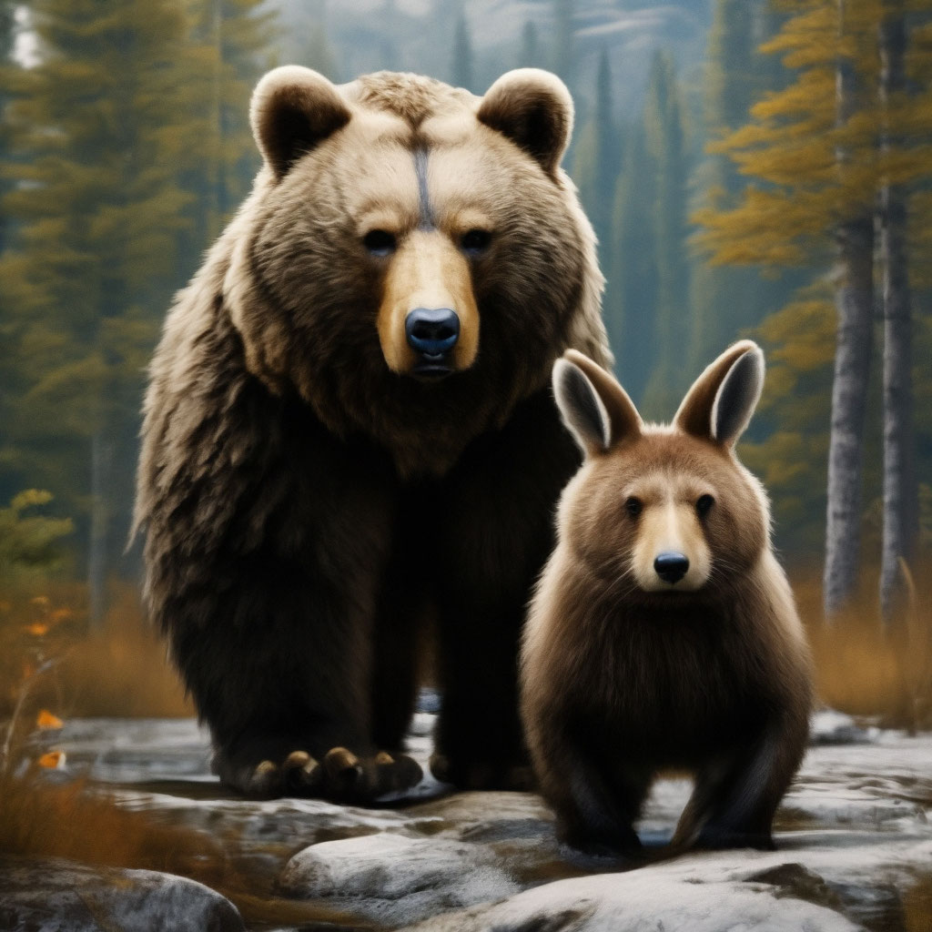 "Hare+bear" — image created in Shedevrum