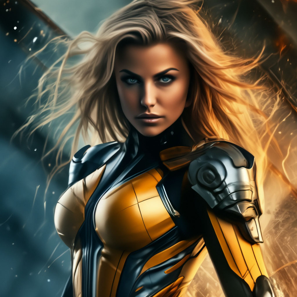 "Carmen Electra cyborg Wolverine, in steel armor, hand blades, double ...
