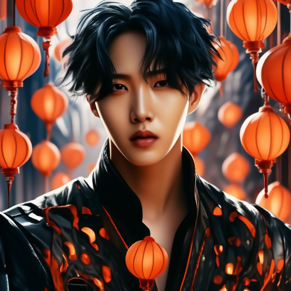 "Hosok from BTS and Chinese Lanterns" — image created in Shedevrum