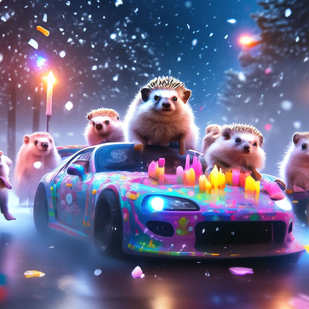 "Happy Birthday! 🥳 fantasy, 45 hedgehogs in the fog dancing a jig on a ...