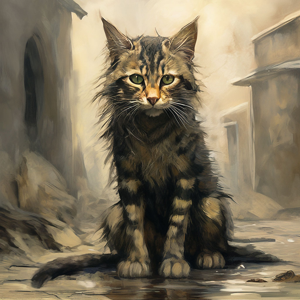 "A mangy stray cat" — image created in Shedevrum