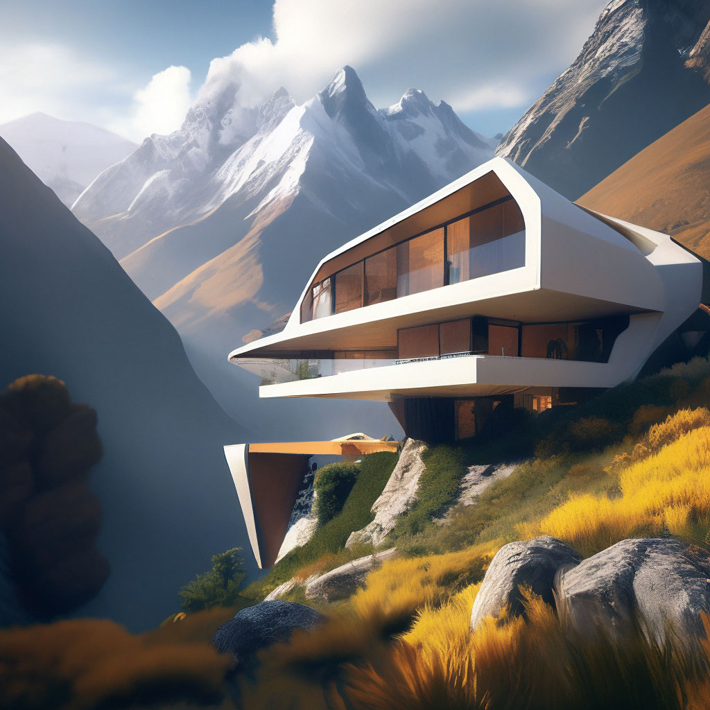 "South american andes, houses in the mountains, futurism" — image ...