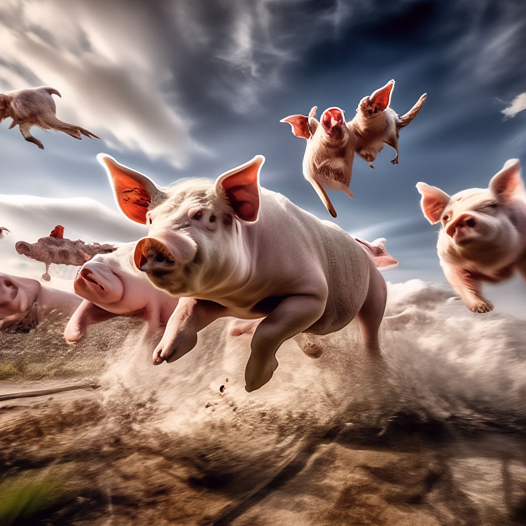 "When pigs fly. 1024k, HDR+, ultra-realistic, high dynamic range, raw ...