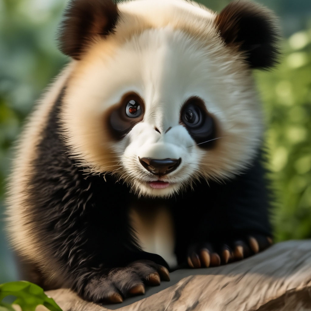 "Curious mimic panda cub takes a close look at the camera macro high ...