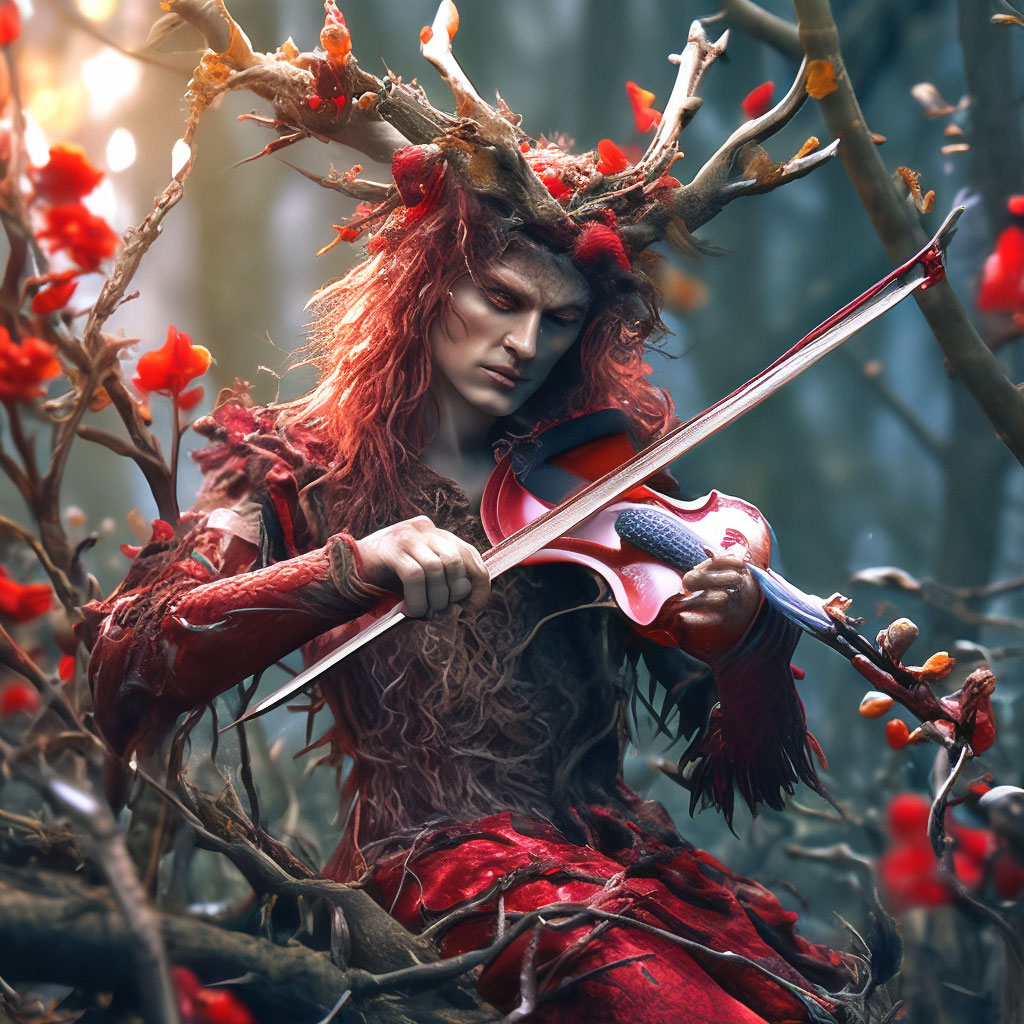 "Faun, playing the violin, full-length, grotesque, forest consisting of ...