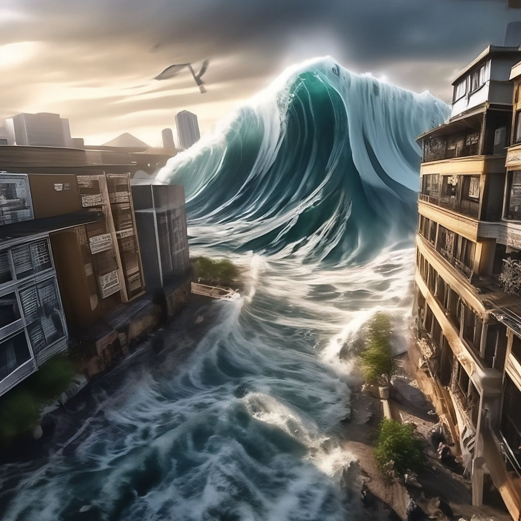 "Tsunami is coming to the city Ultra-realistic Hyperdetalized Maximum ...