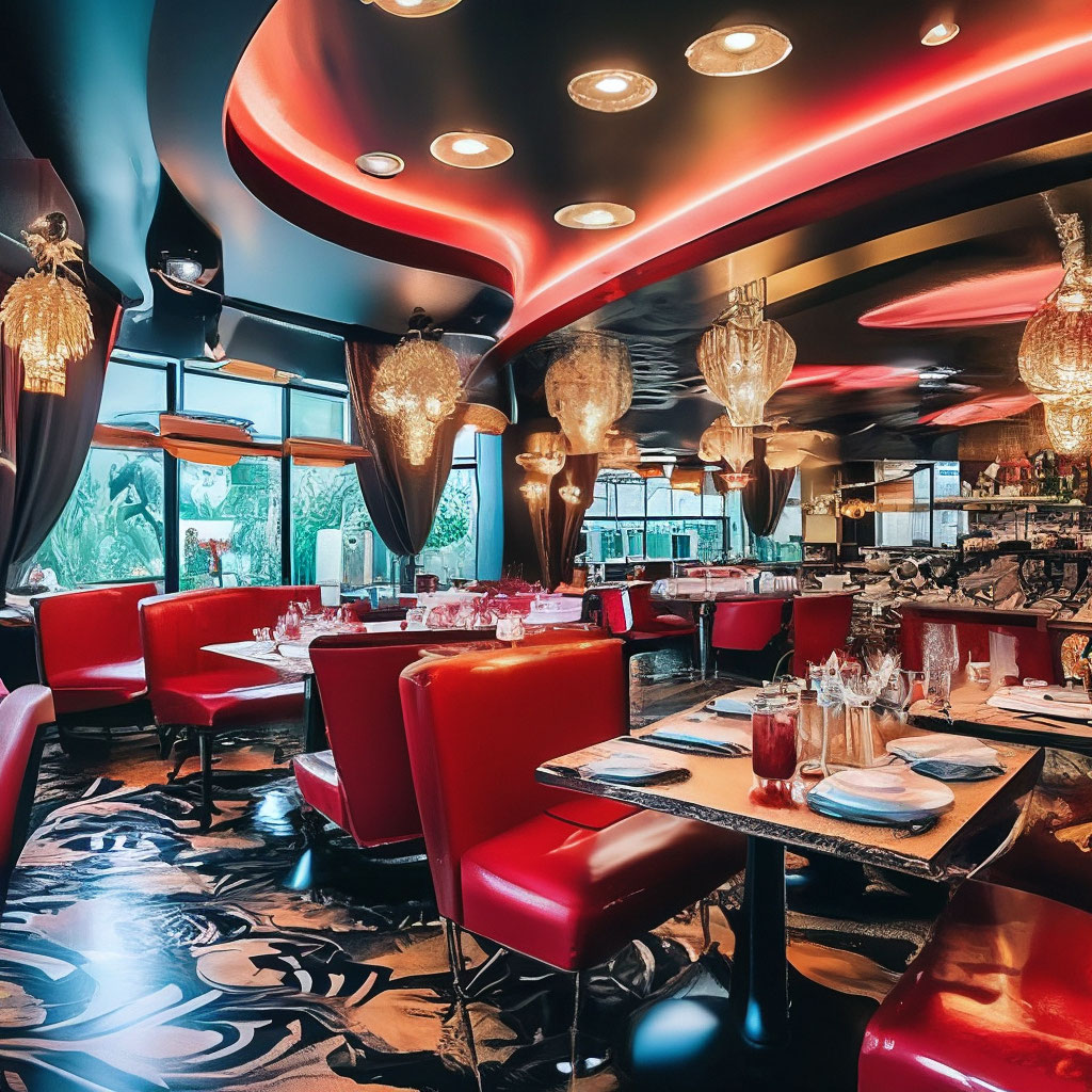 "The interior of the restaurant in the style of rock and roll" — image ...