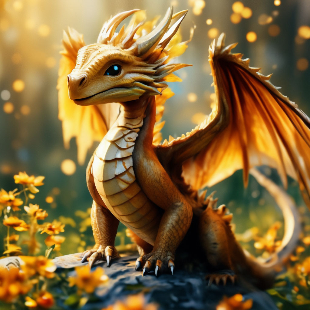 "Watercolor drawing, magic, magic, cute sunny dragon, naturalness ...
