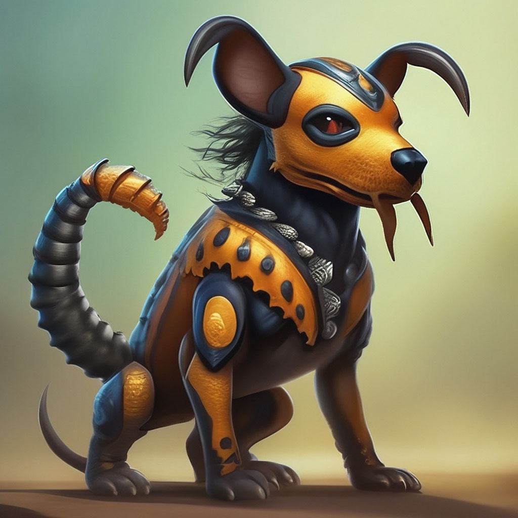 "Anthropomorphic scorpion dog, a hybrid of a dog and a scorpion ...