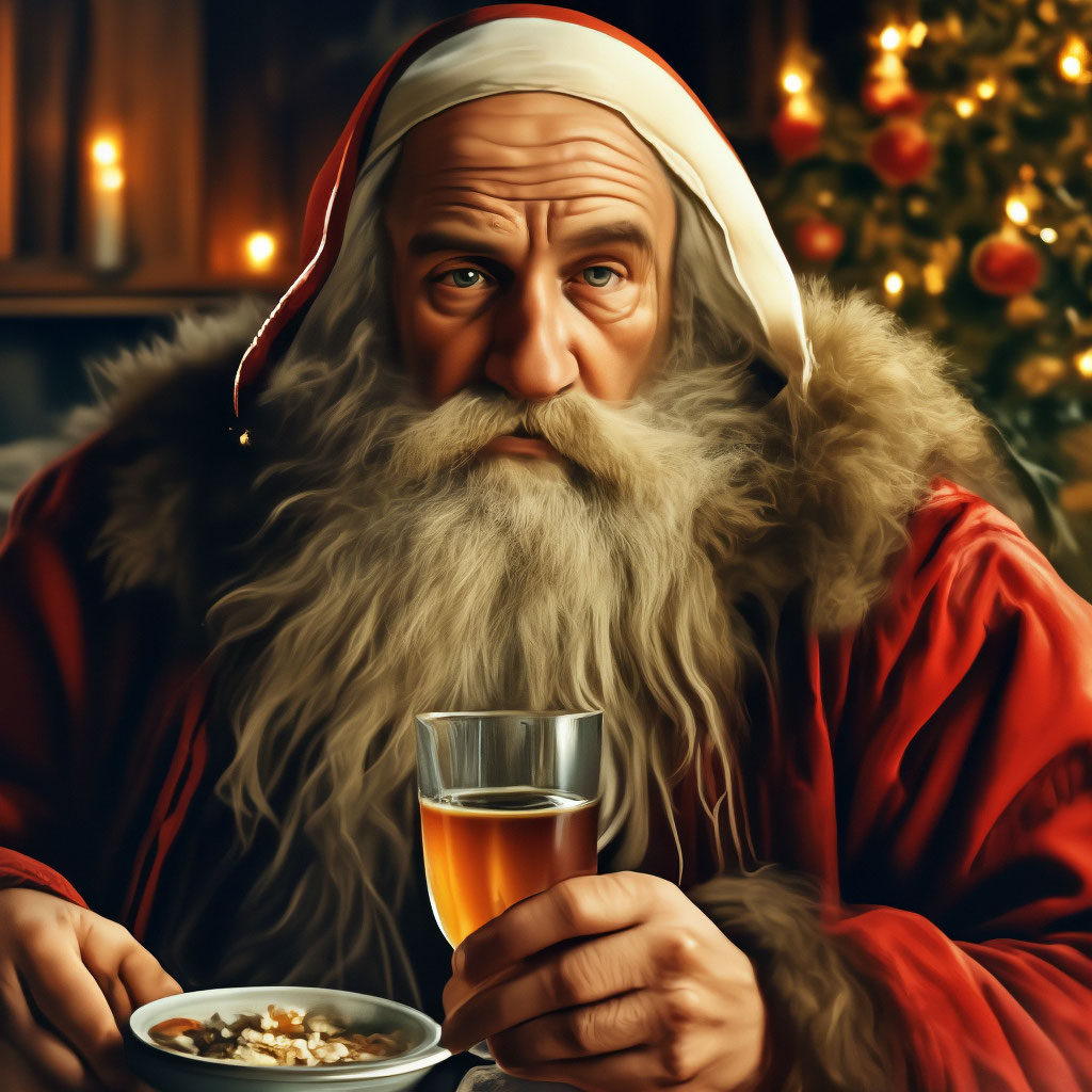 "Grandfather-Maroz is drunk" — image created in Shedevrum