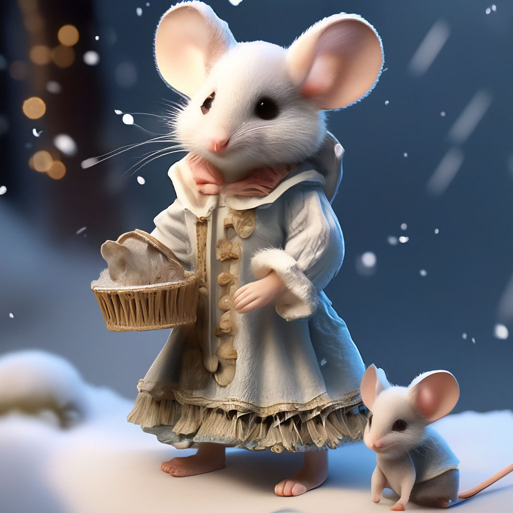 "A beautiful fairy mouse, very clear drawing, dressed in a vintage old ...