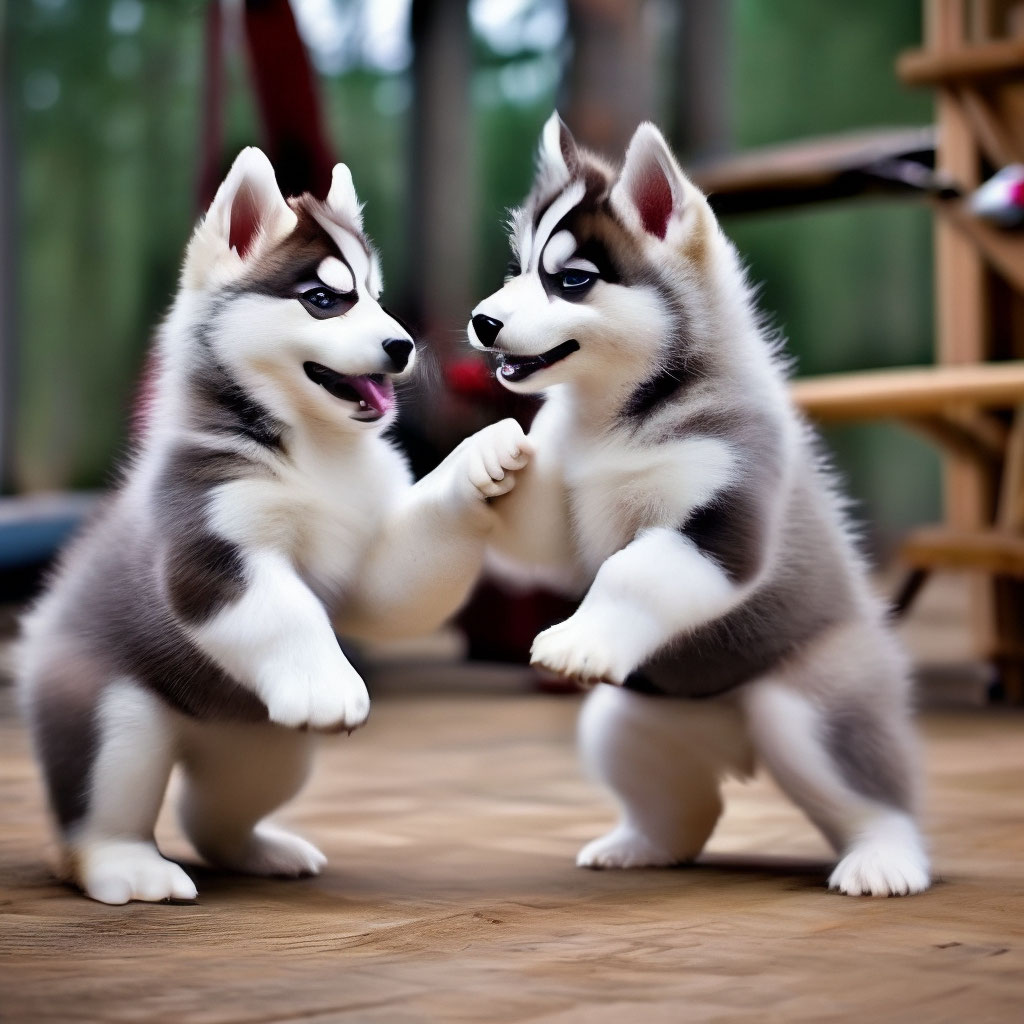"Husky puppies dancing" — image created in Shedevrum