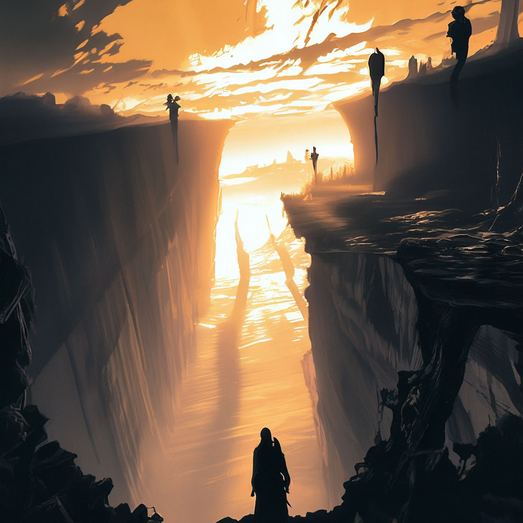 "Horror-art in brutal tones, the afterlife canyon upside down, soaring ...