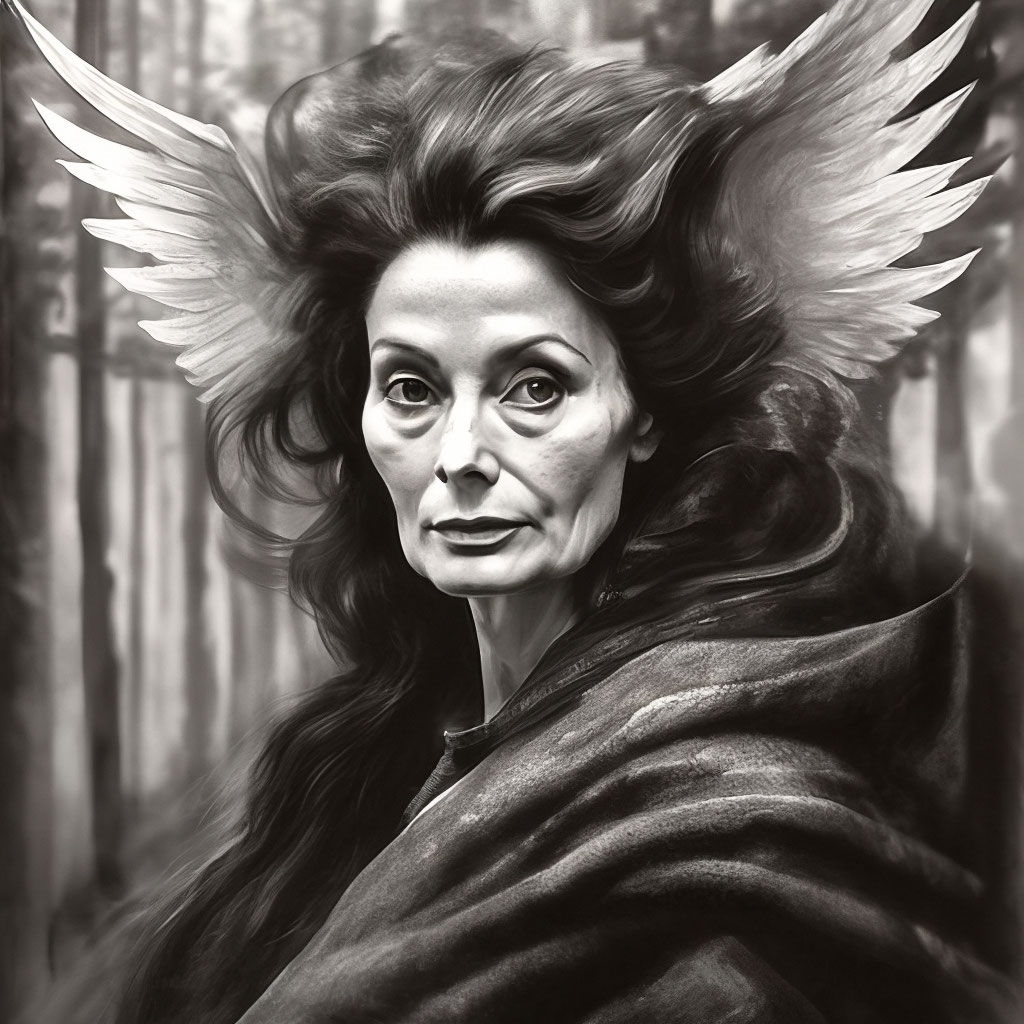 "Seraphim mystical realism, ink+ pencil drawing 164k, volumetric ...