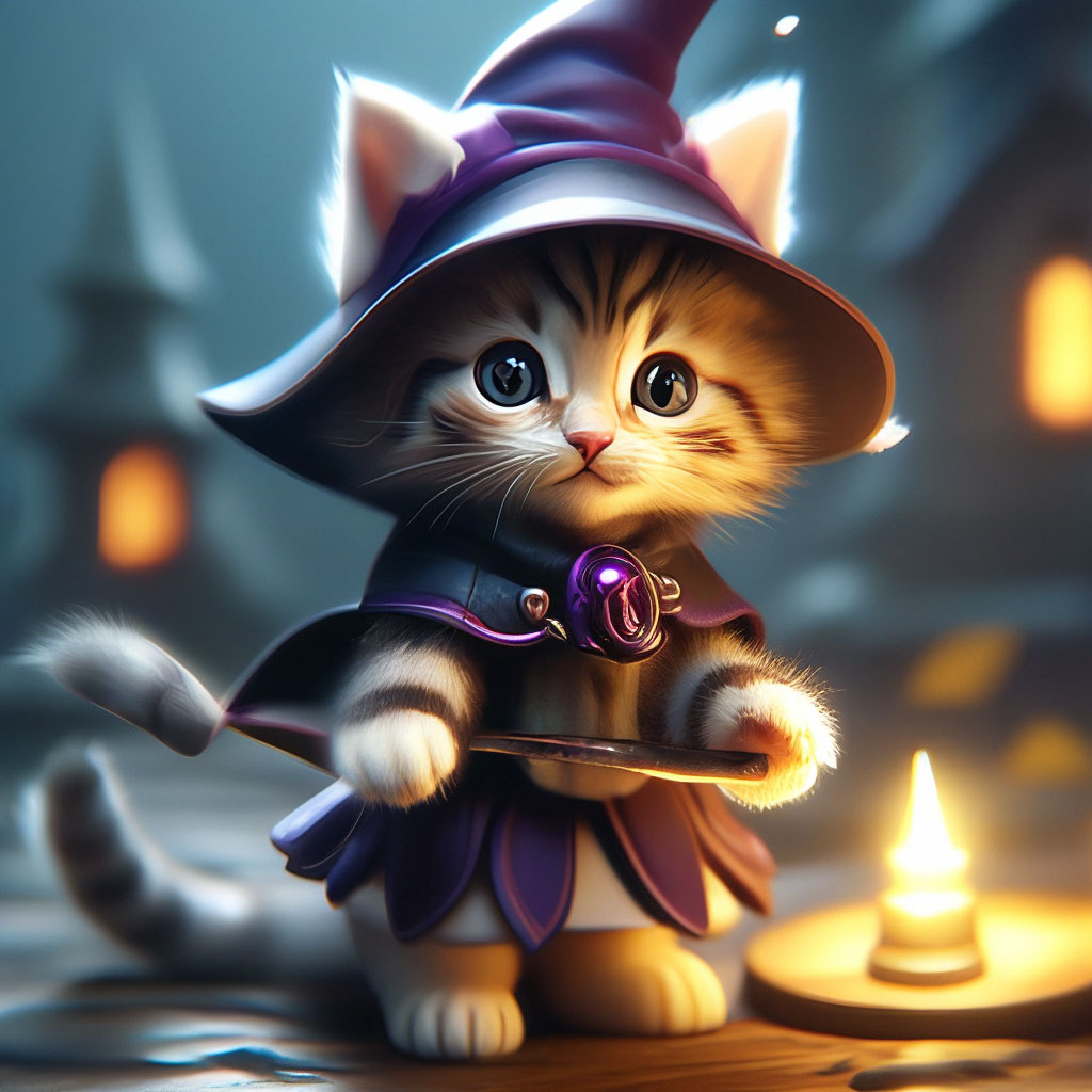 "Cute kitten witch" — image created in Shedevrum