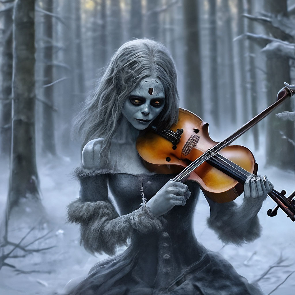 "Tenderness and darkness, a necromorph zombie girl playing the violin ...