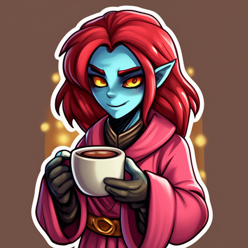 "Sticker, In a pink robe, Undine from Undertale, yellow eyes, holding a ...