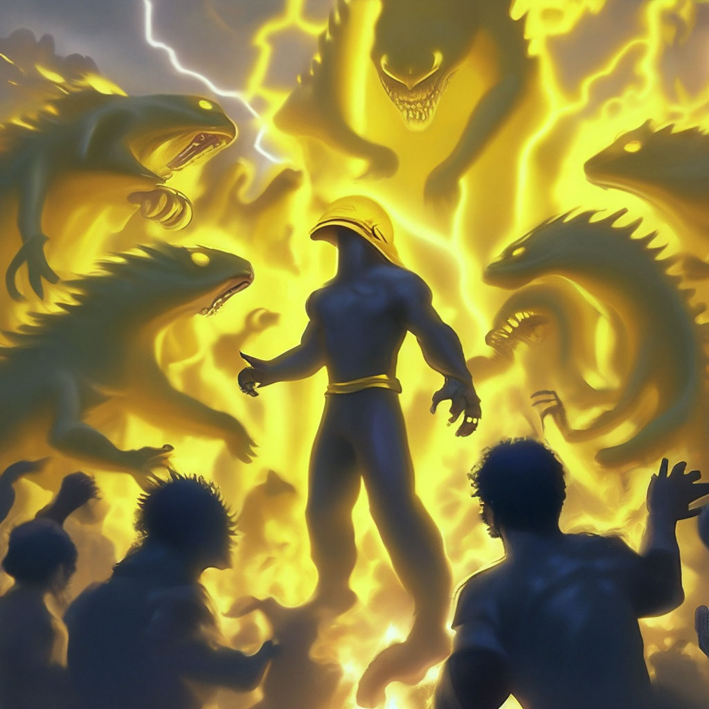 "A crowd of yellow electric monsters consisting entirely of lightning ...