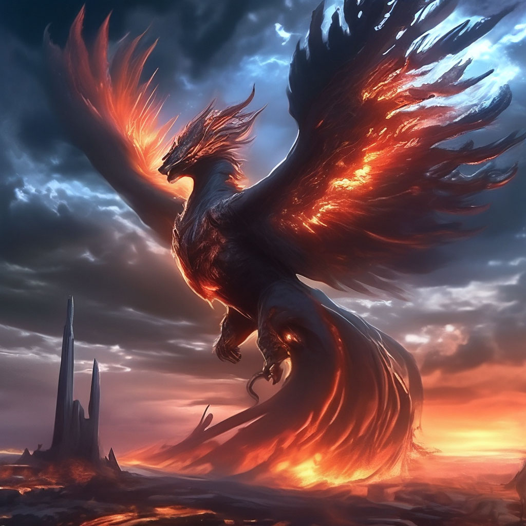 "Phoenix monster in the night sky , high quality, high detail, beauty ...