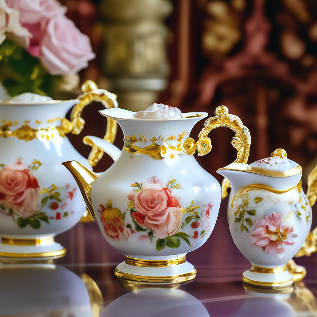 "Cups, teapot, sugar bowl, milk jug,retro english royal porcelain color ...