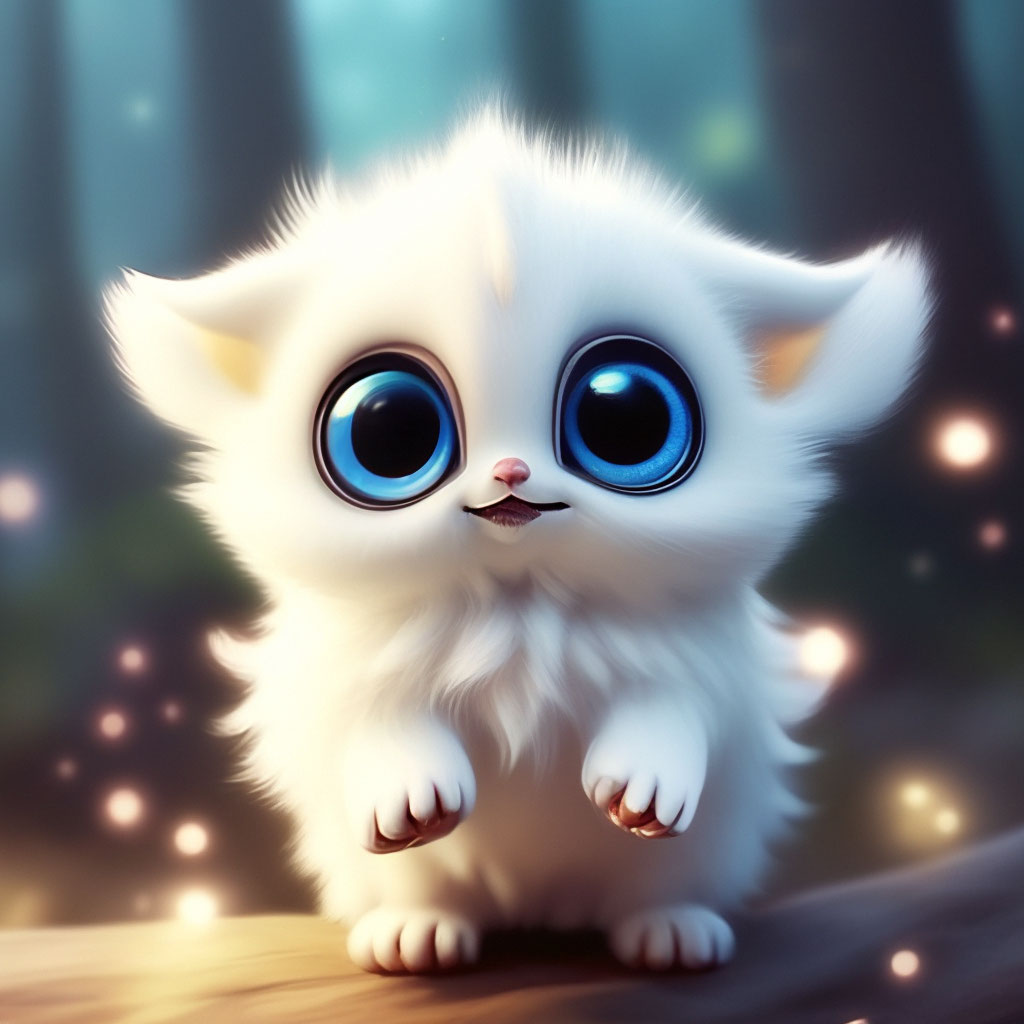 "Cute fluffy magical creature, white with big eyes, flying" — image ...