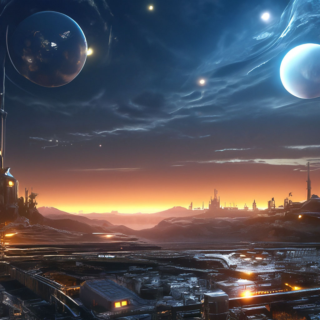 "Landscape, night starry sky, open space, planets, stars, sunset ...