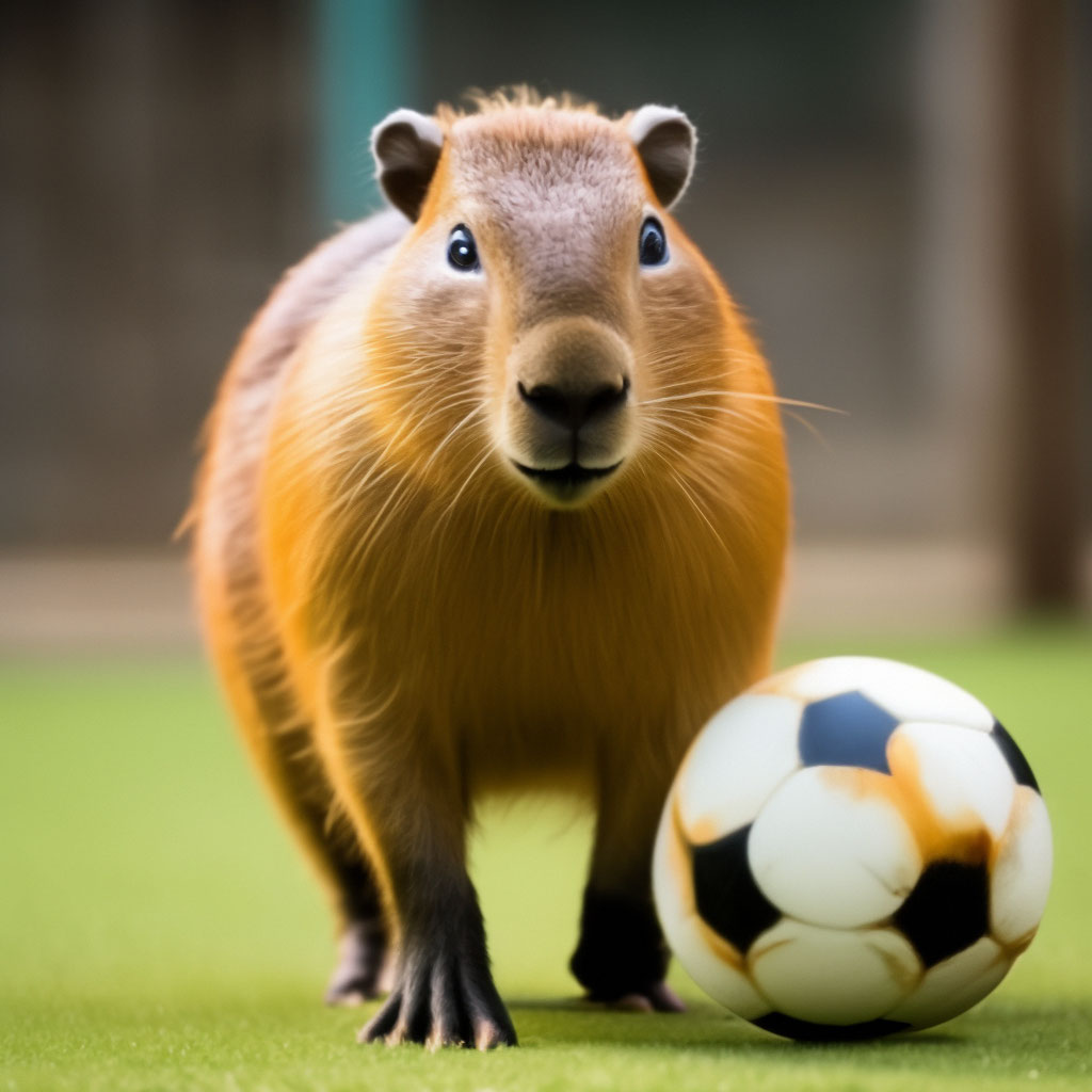 "Capybara plays football" — image created in Shedevrum