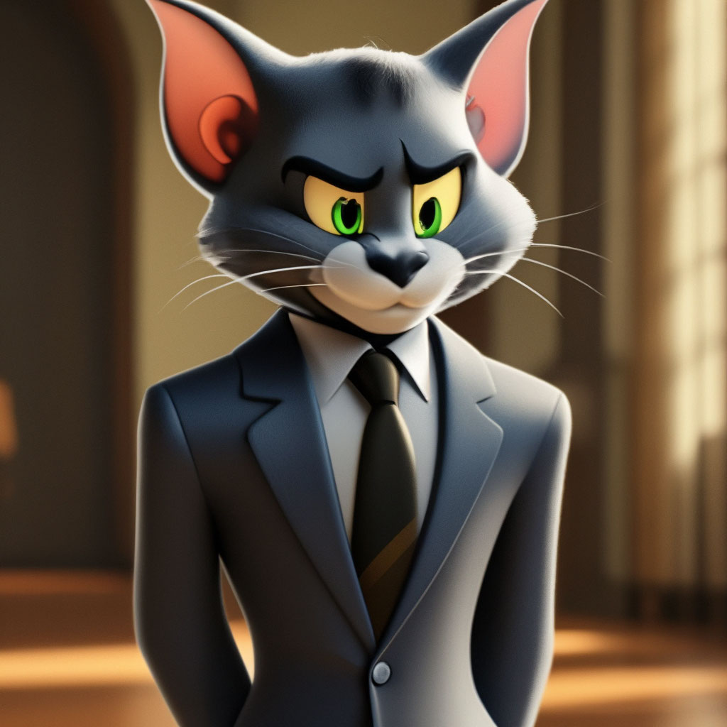 "Tom and Jerry character tom with suit hands down in pocket eyes close ...