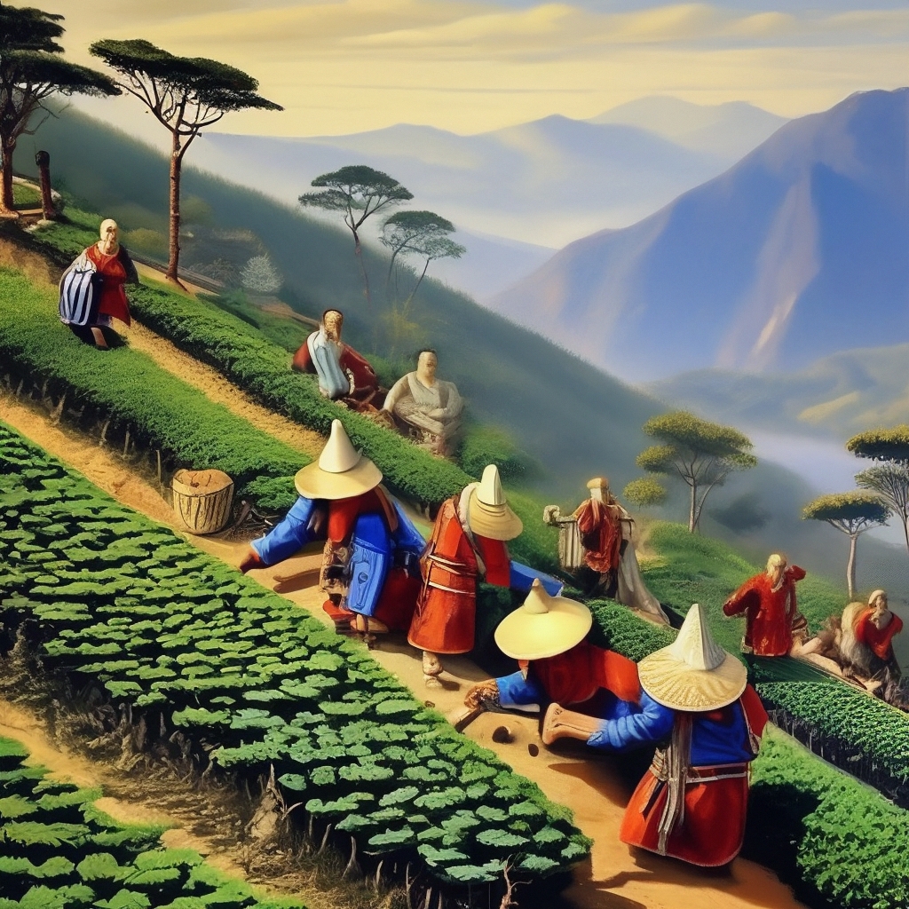 "Collecting tea in Yunnan III century BC chinese ink, tea plantation ...