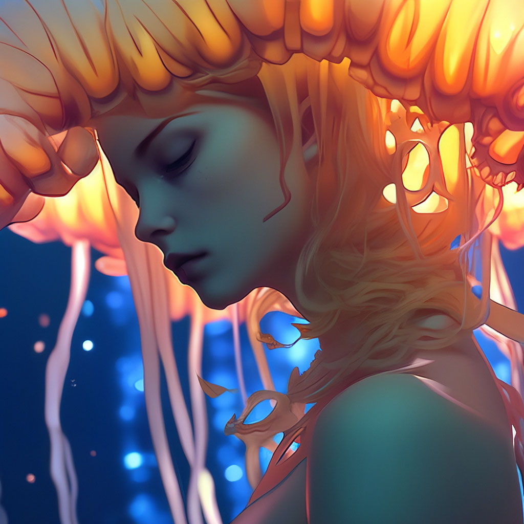 "Female body in the form of jellyfish" — image created in Shedevrum