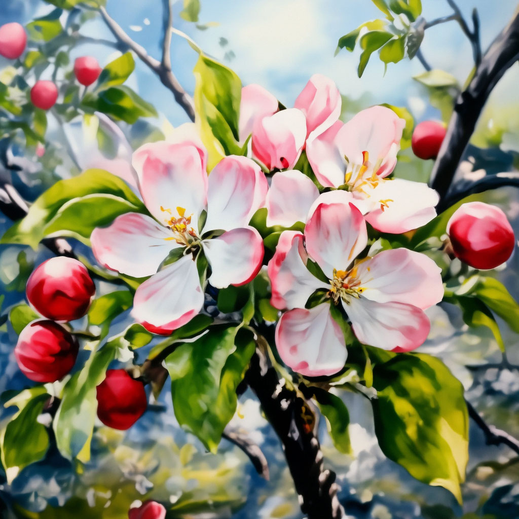 "Apple tree in bloom 🌲 watercolor the branches are clearly drawn with ...