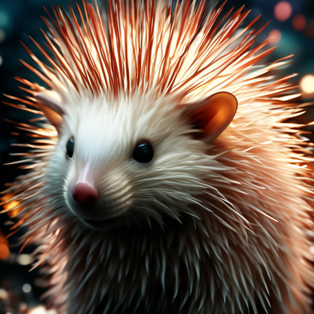 "Cosmic porcupine, albino with long needles and fluffy feathers strewn ...