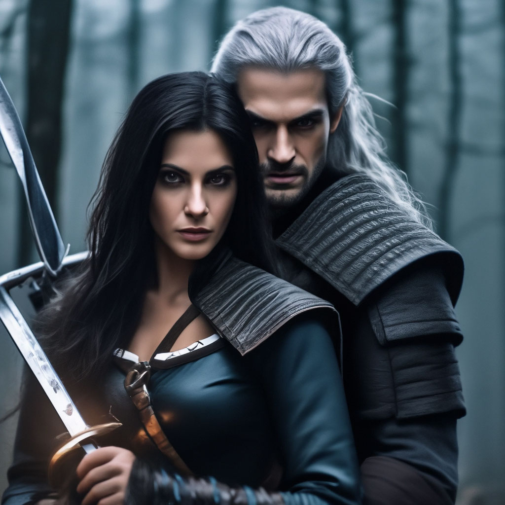 "The Witcher and Jennifer, in the real world, in the light of a huge ...
