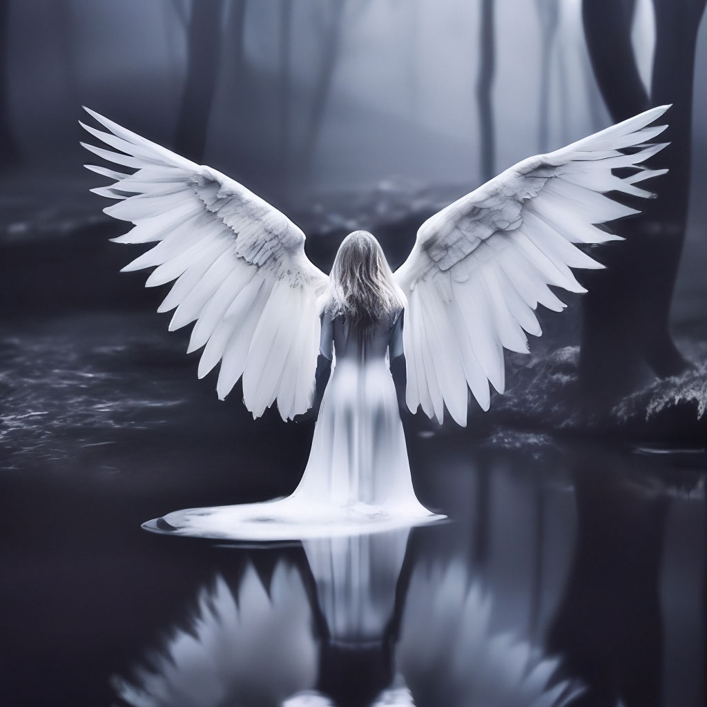 "Give me white wings I'm drowning in a pool" — image created in Shedevrum